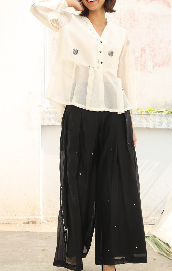 Kedia Top Chanderi in Pearl white with Kantha work – Ihaworld