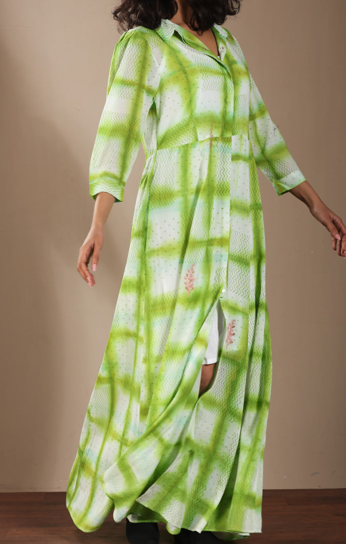 Apple Green Clamp Dye Shirt Dress Long – Ihaworld
