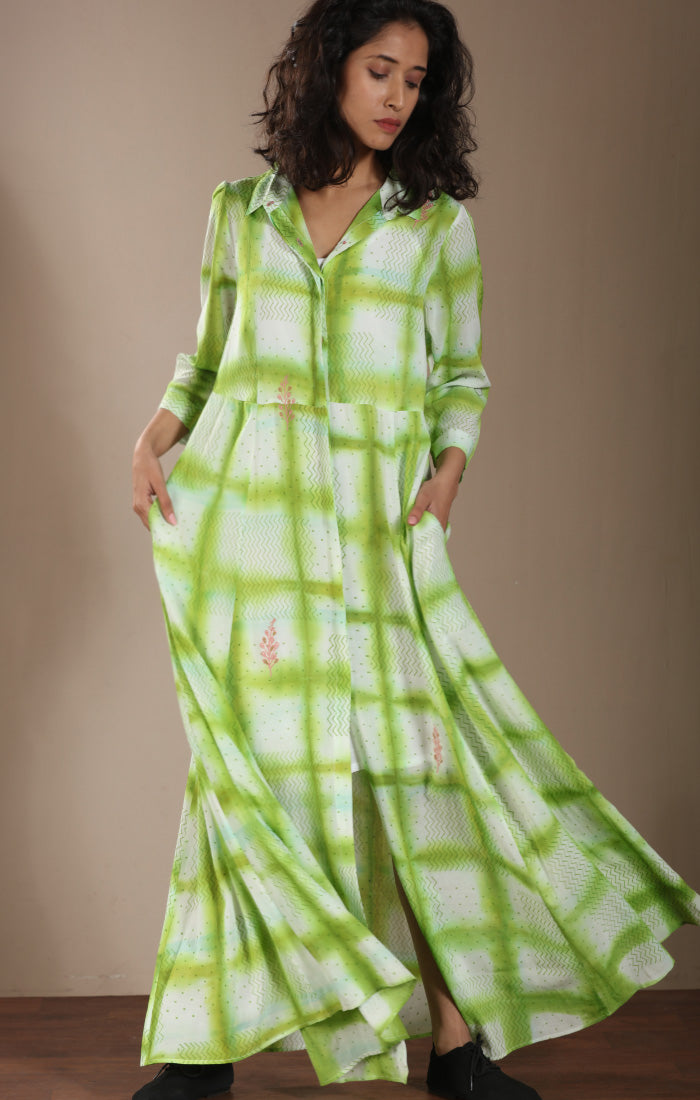 Apple Green Clamp Dye Shirt Dress Long – Ihaworld