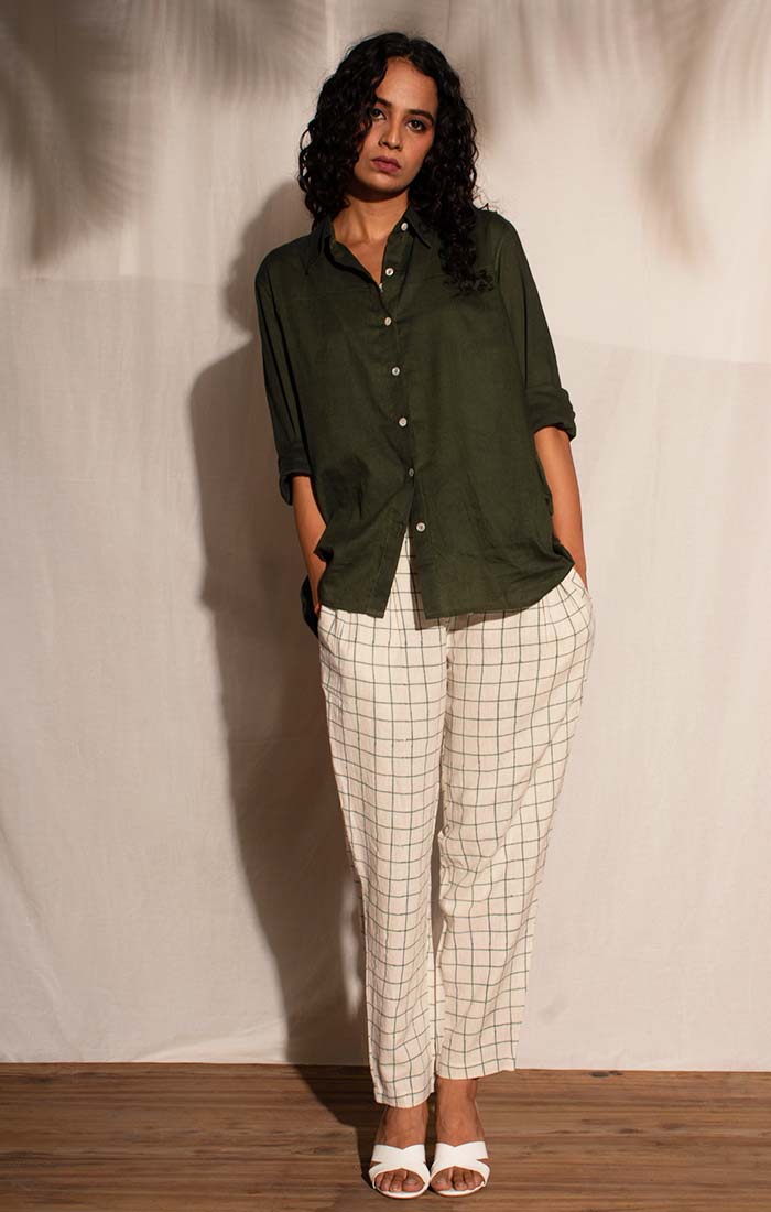 Olive Green Handblock printed Check Pants – Ihaworld