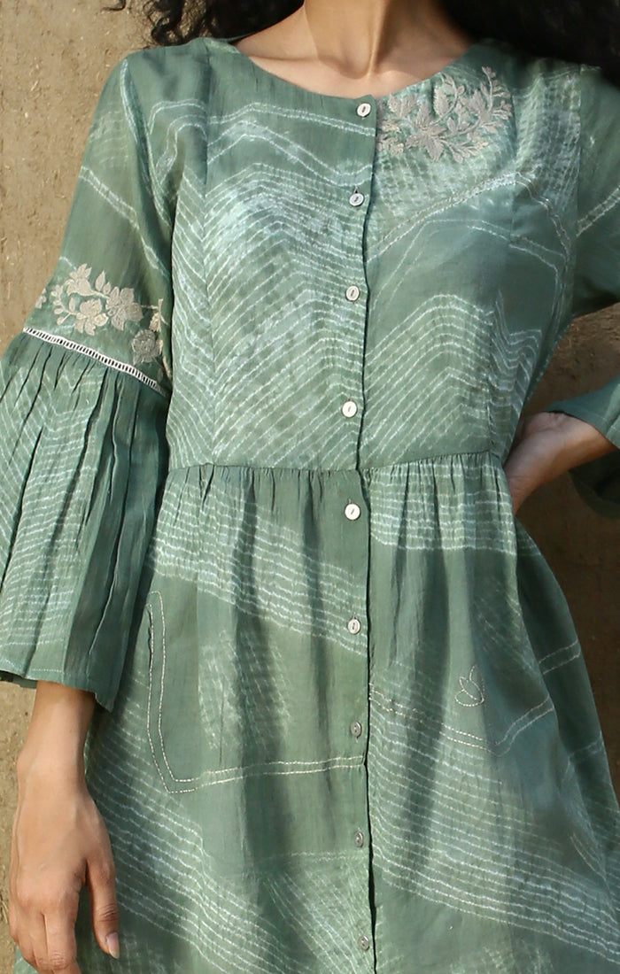Shibori Tunic Jade Green (With Slip) and Sheer Pants – Ihaworld
